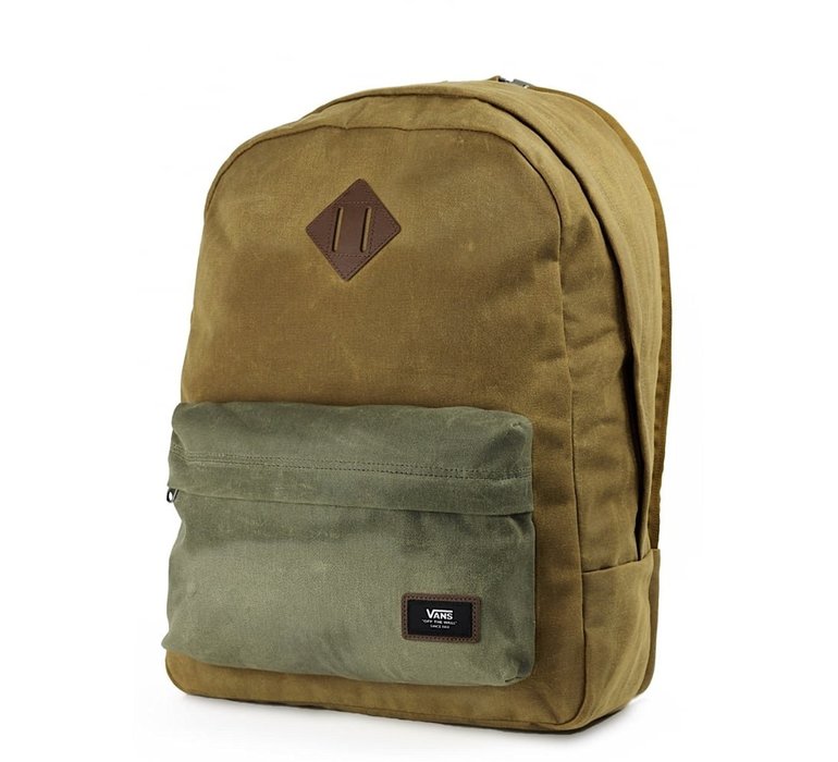 Pánsky batoh Vans Old Skool béžové prevedenie s hnedou koženou nášivkou ...