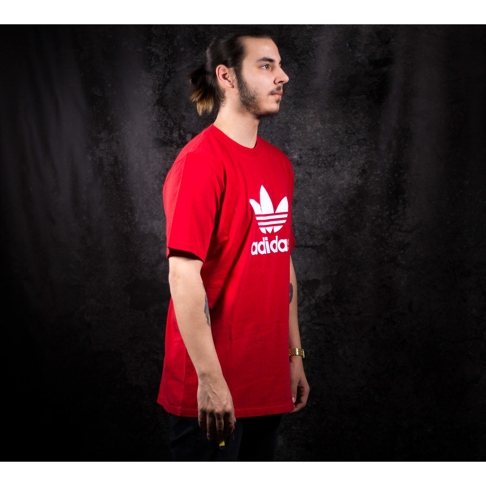Pánske červené bavlnené tričko Adidas Trefoil s veľkým bielym logom na ...