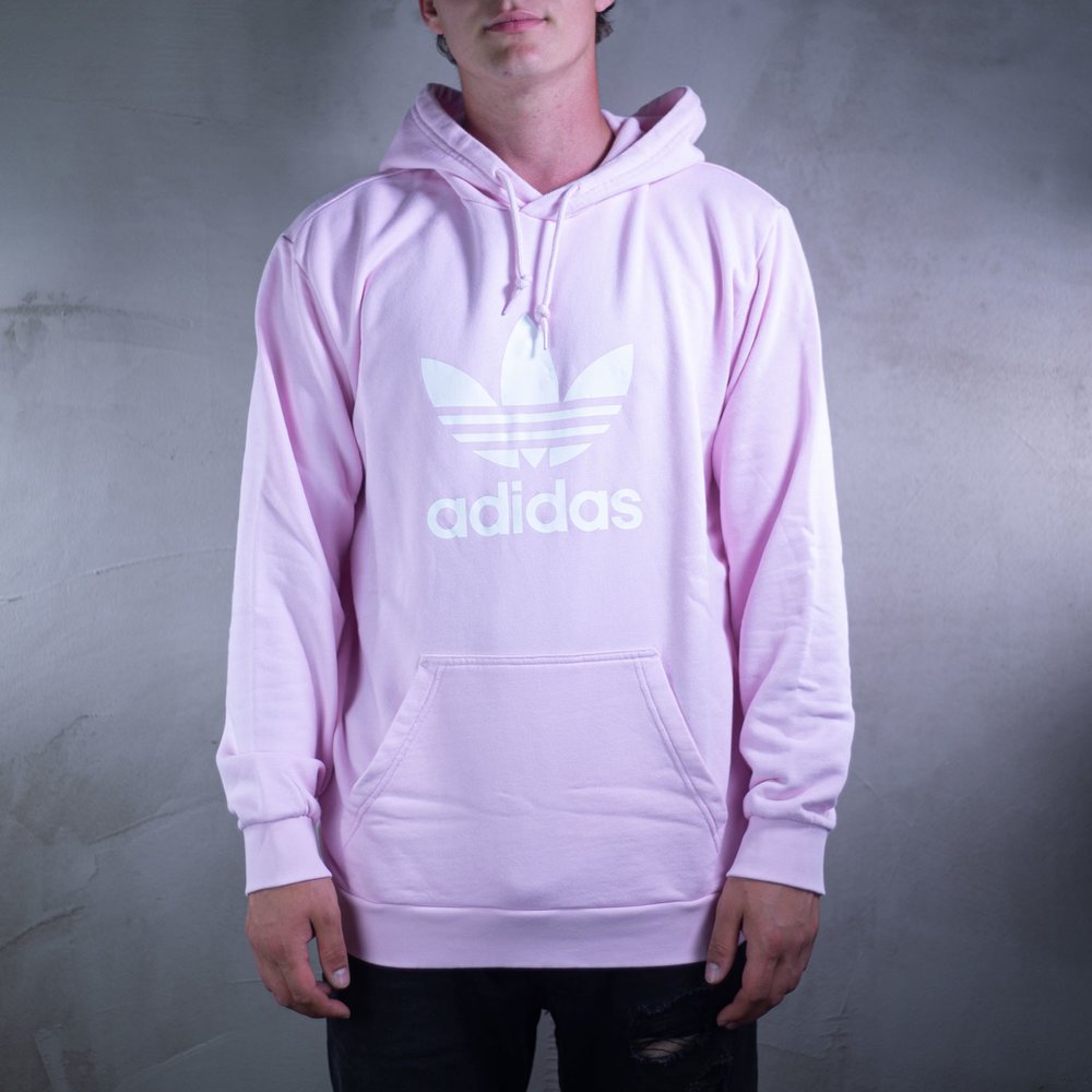Pánska ružová mikina adidas Trefoil Hoodie s bielym logom na hrudi ...