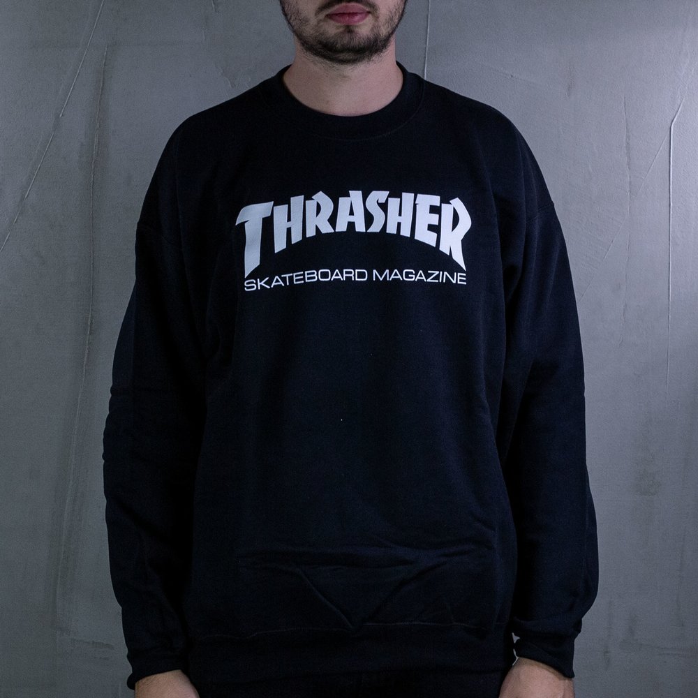 Pánska čierna crew mikina značky Thrasher Skate Mag Crew s dlhým ...