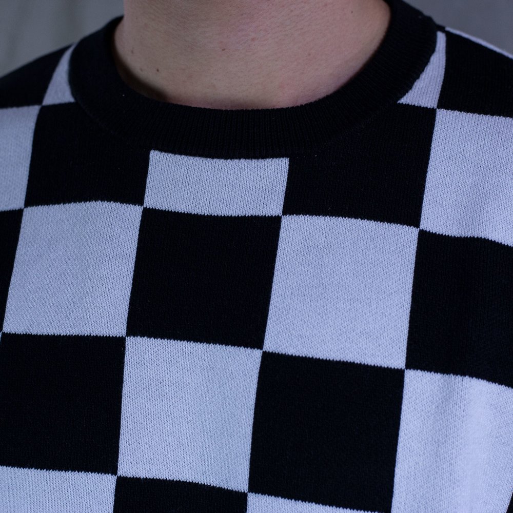 Pánsky čierno-biely bavlnený štýlový sveter značky Vans model Checker ...