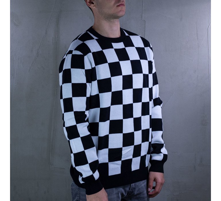 Pánsky čierno-biely bavlnený štýlový sveter značky Vans model Checker ...